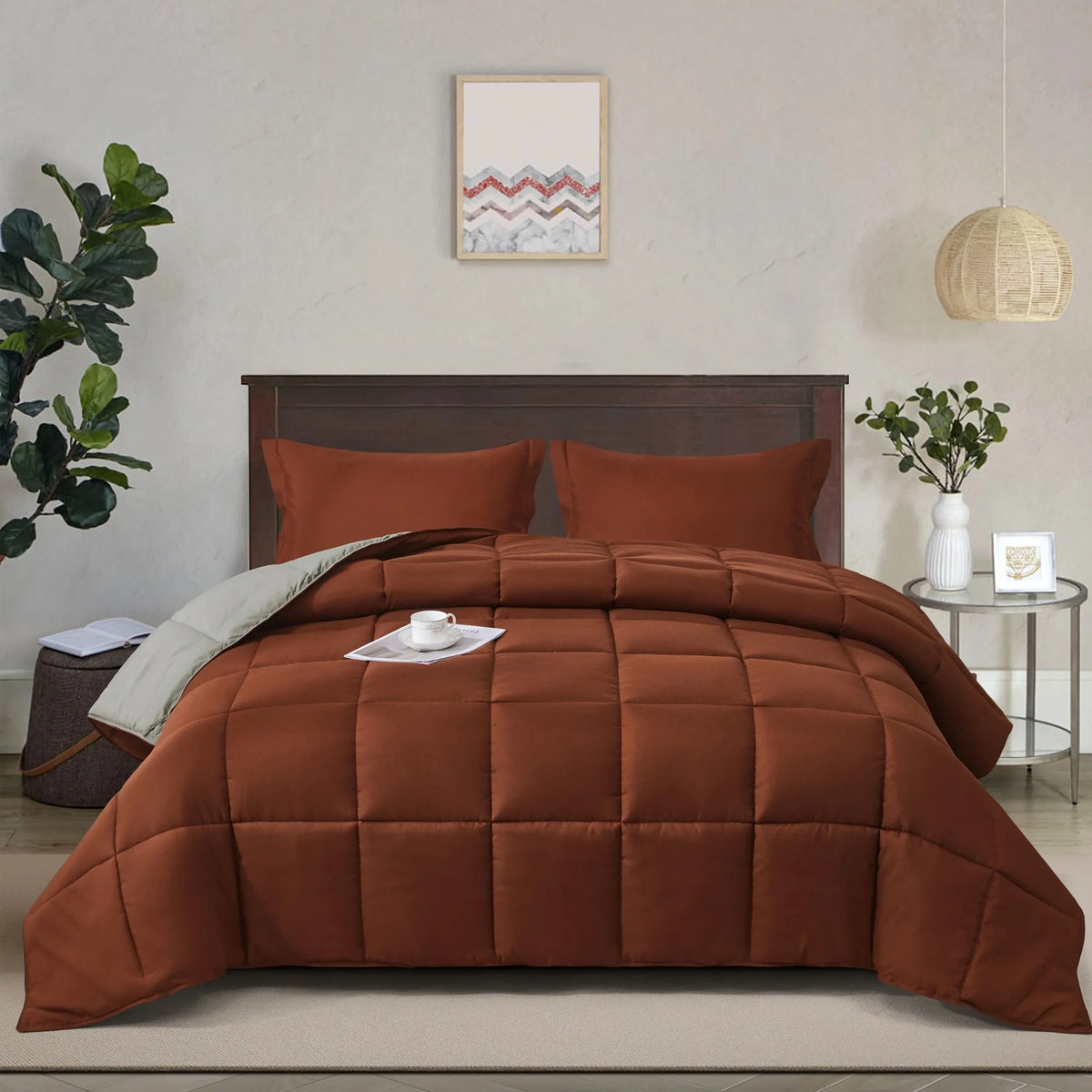 HIG Light Weight Down Alternative Reversible Comforter Set, King ...