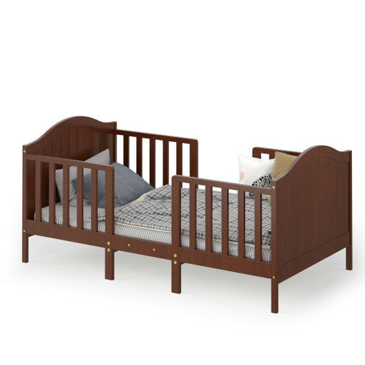 2-in-1 Classic Convertible Wooden Toddler Bed With 2 Side Guardrails f ...
