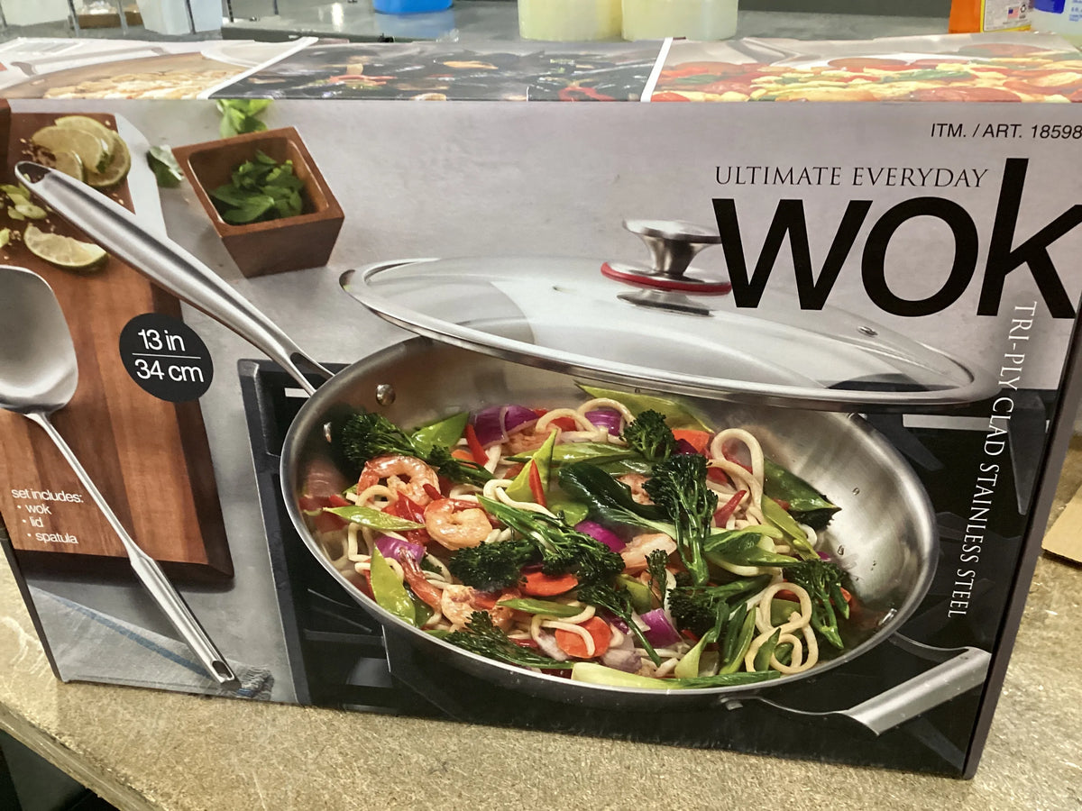 13-Inch Stainless Steel Tri-Ply Wok With Lid And Spatula - Silver – REBEL