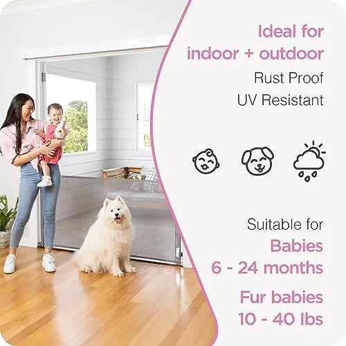 Perma Child Safety 71 in. Wide X 33 in. Tall Gray Retractable Baby Gate ...