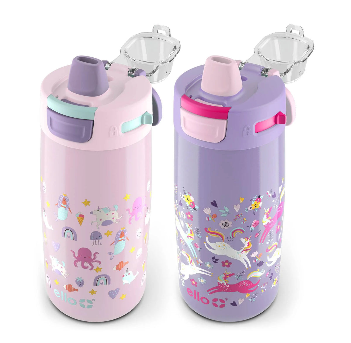 Ello 2pk Colby Kids' Stainless Steel 12oz Water Bottles Pink/Purple ...