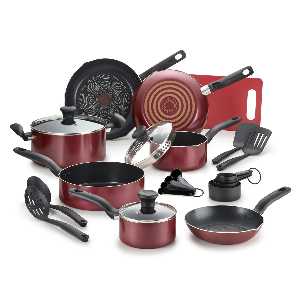 T-fal 17pc Simply Cook "Prep N Cook" Cookware Set Red: Nonstick Pan ...