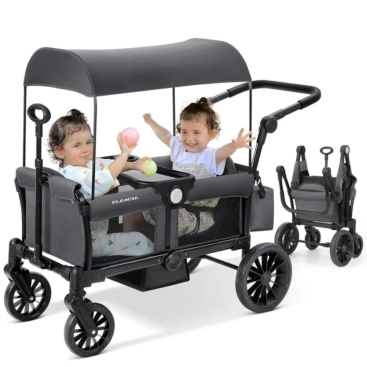 Stroller Wagon, 2 Seat Stroller for 2 Kids - Gray – REBEL