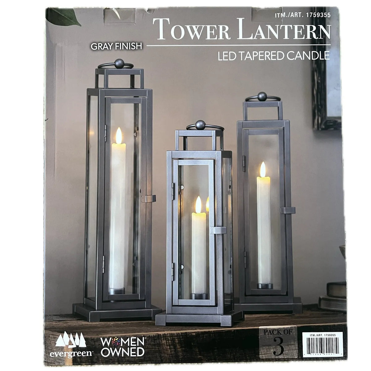LED Tapered Candle Tower Lantern, 3 Count (Gray Finish) – REBEL