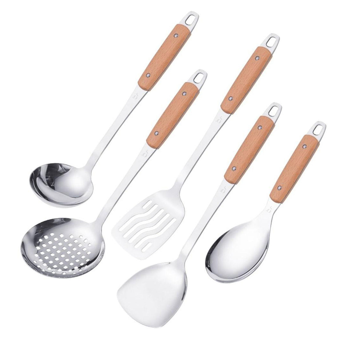 GREEN WALNUT 5-Piece Stainless Steel Kitchen Utensil Set With Wooden ...