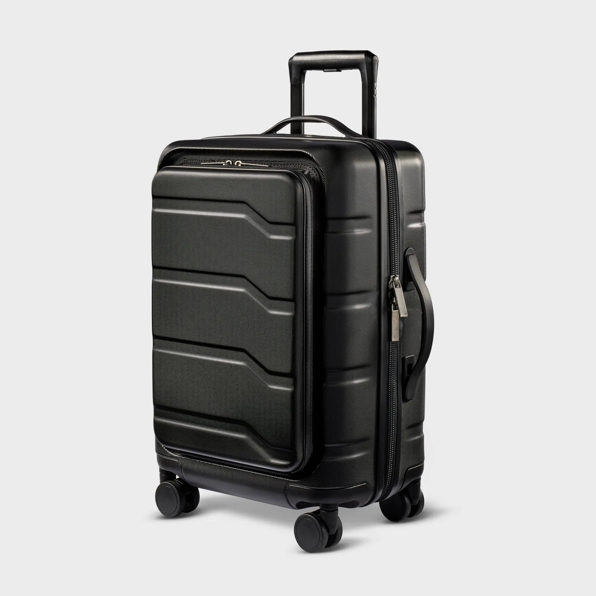 Open Story Hardside Carry-On Spinner Suitcase with Front Pocket - Black ...