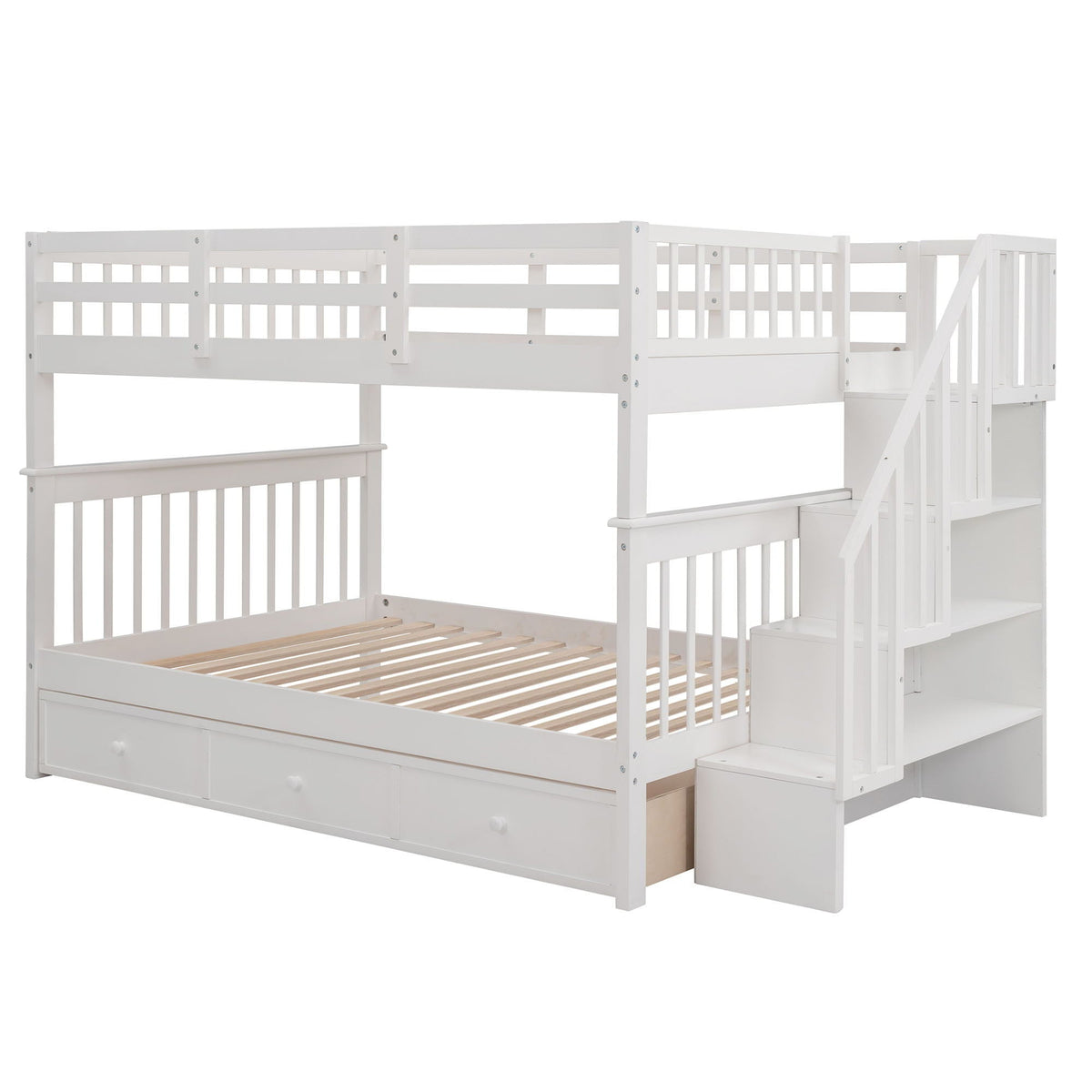 Full Over Full Stairway Bunk Bed With Drawer, Storage and Guard Rail f ...