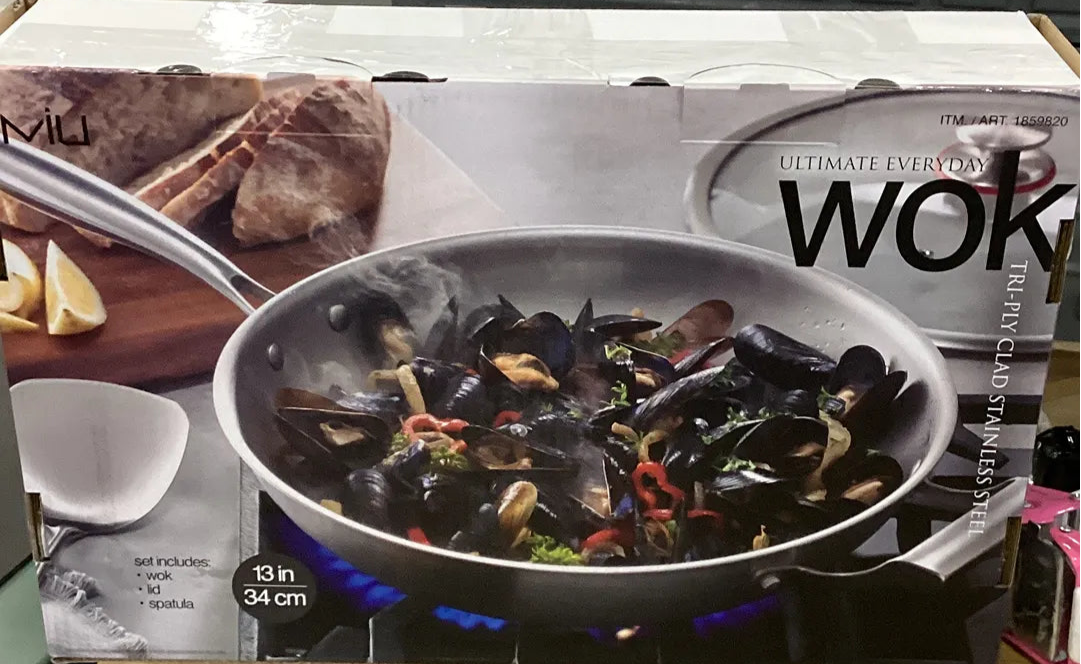 13" Ultimate Stainless Steel Tri-Ply Wok With Lid & Spatula – REBEL