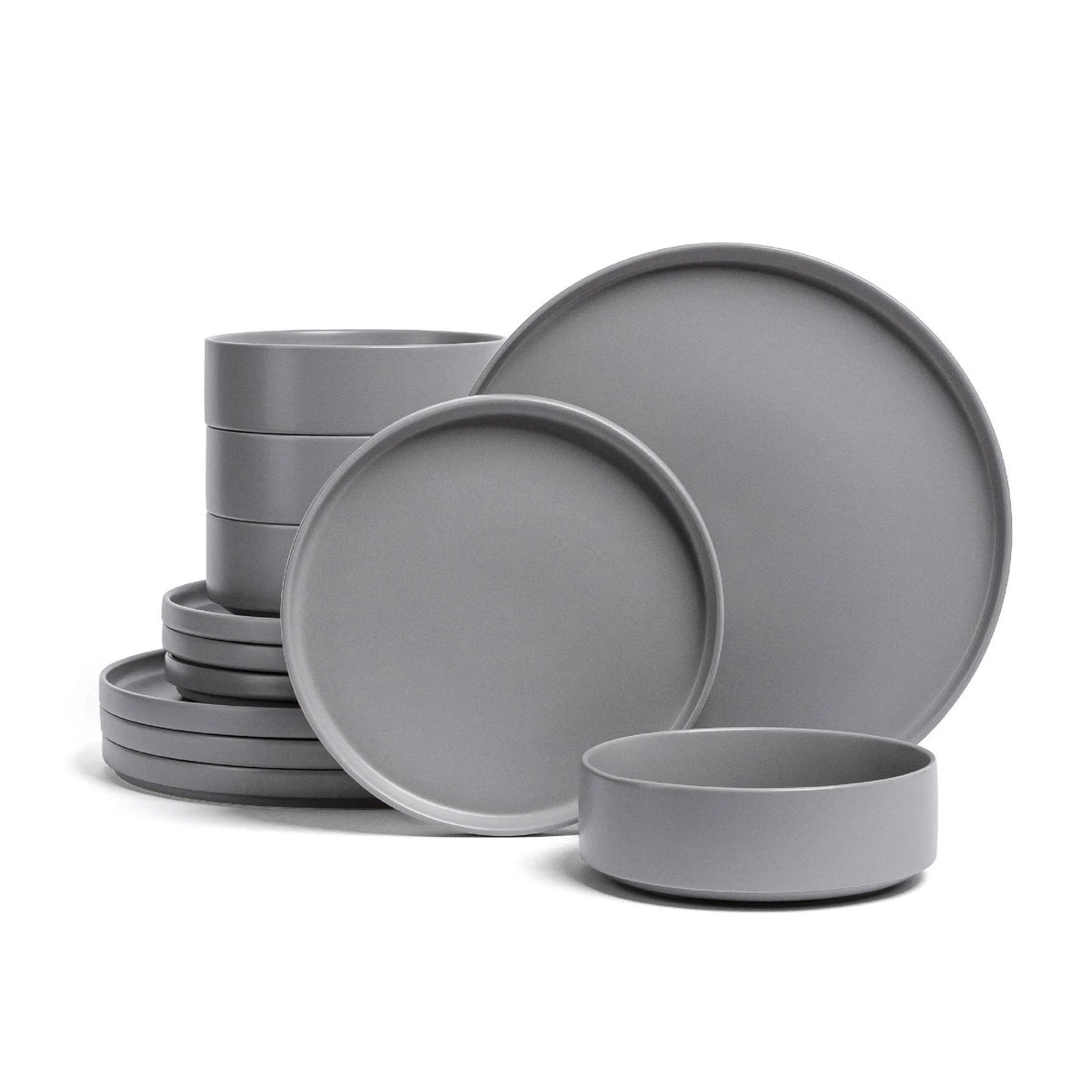 12pc Stackable Stoneware Hand-Finished Dinnerware Set Semi-Matte Charc ...