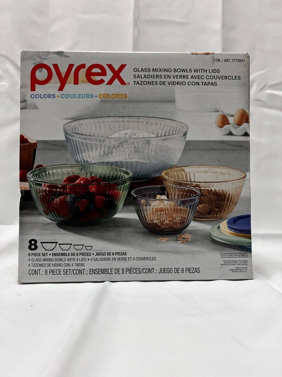 Pyrex Glass Mixing Bowls with Lids 8 Piece Set (See Description) – REBEL