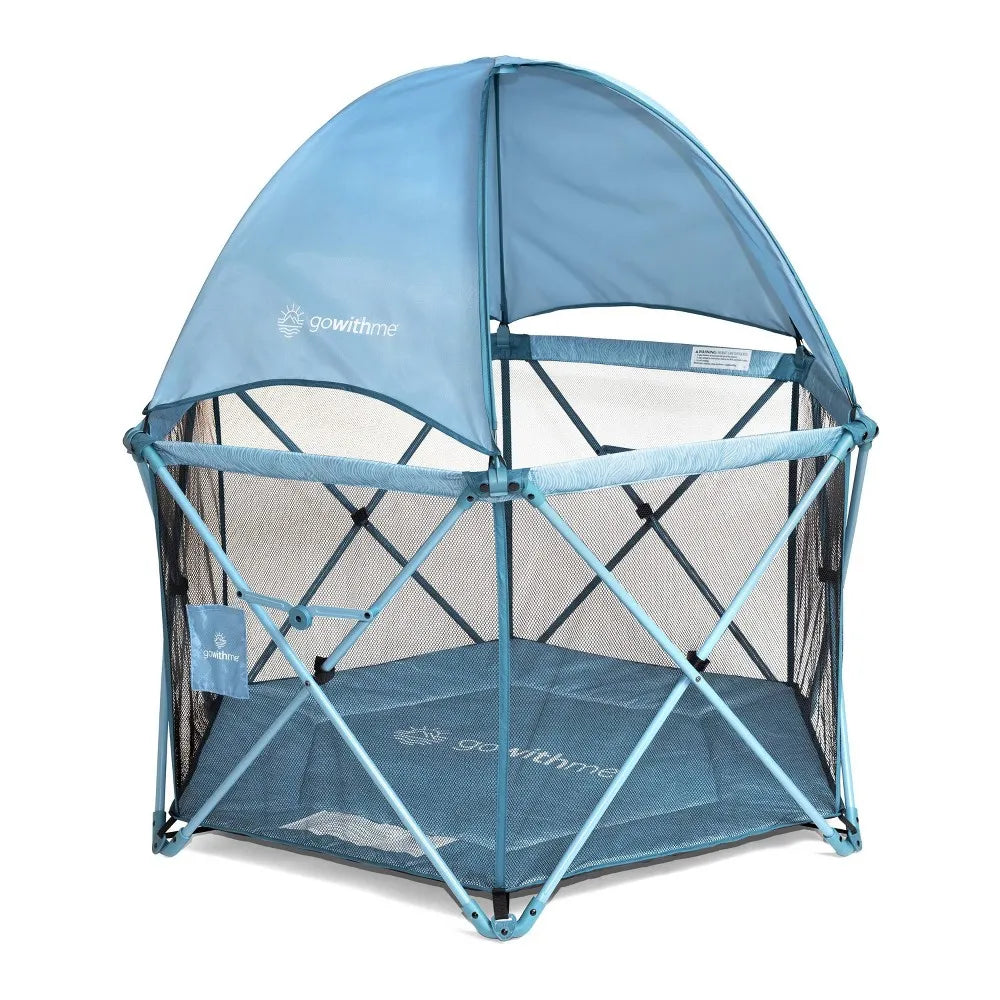 Go With Me Deluxe Eclipse Portable Playard with Canopy and Pad - Blue ...