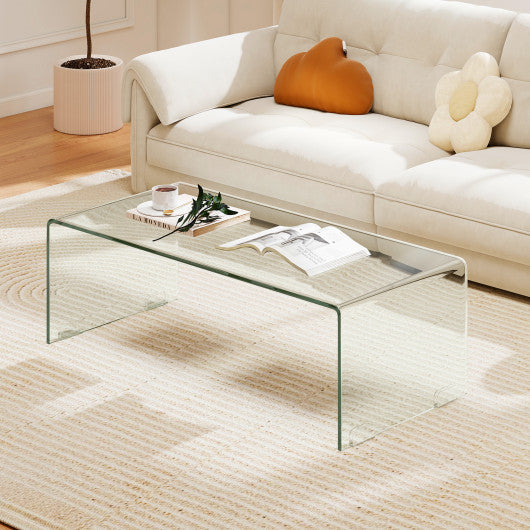 COSTWAY 42 X 19.7 Inch Clear Tempered Glass Coffee Table With Rounded ...