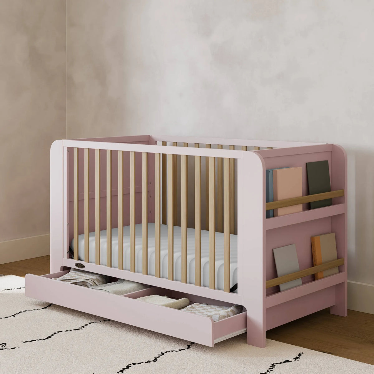 Graco 4-in-1 Convertible Bookshelf Crib with Drawer - Blush/Driftwood ...