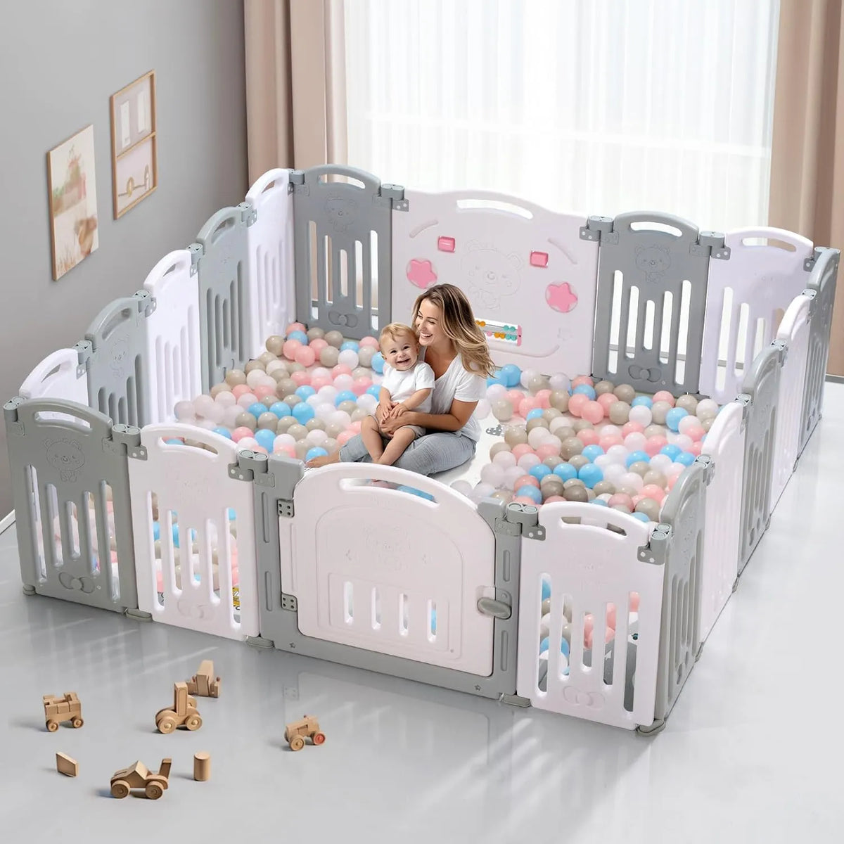 18 Panel Play Pens for Babies and Toddlers (Grey+White) – REBEL