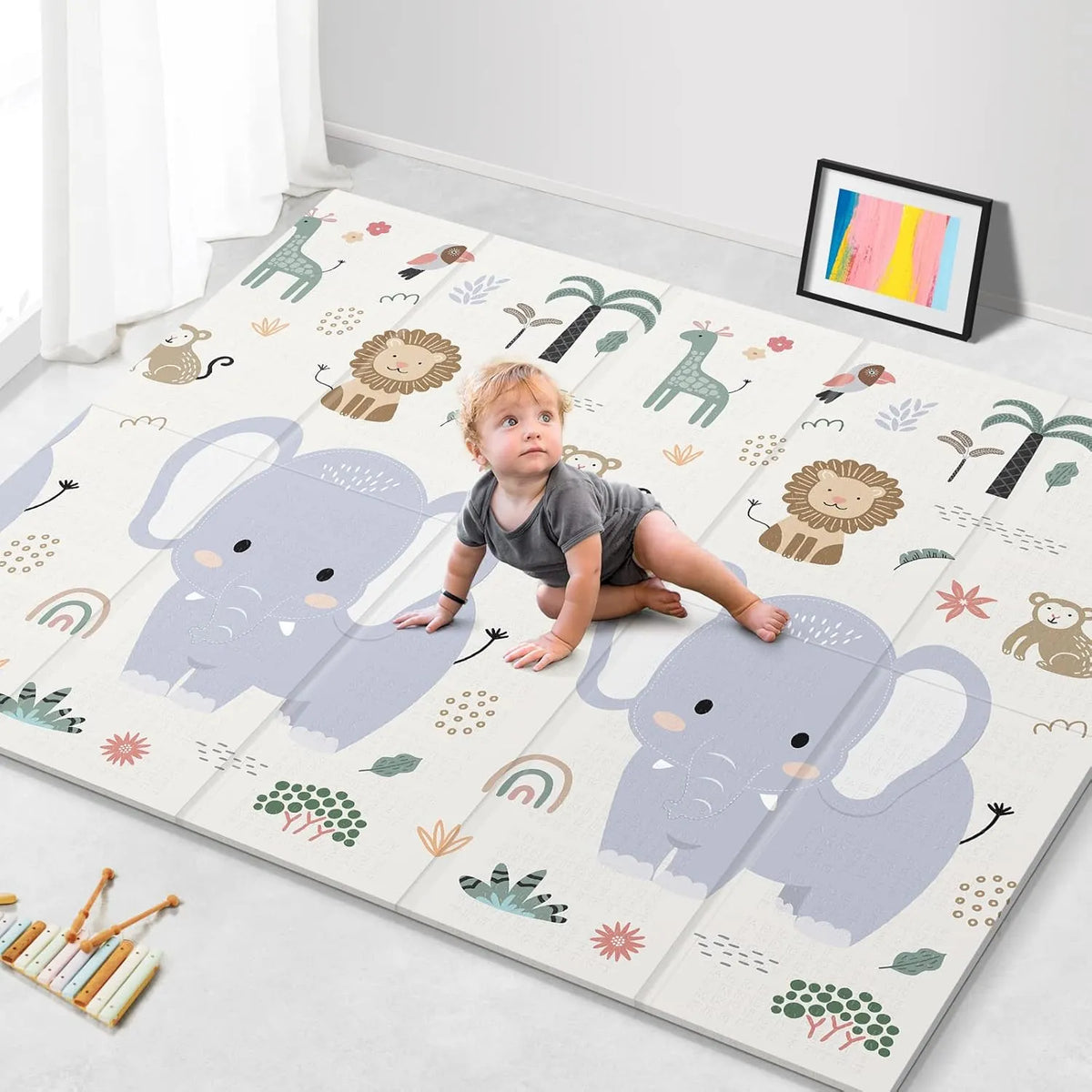 79x71 Foldable Play Mat for Baby - Elephant/Monkey – REBEL