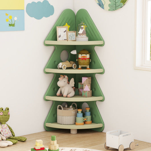 COSTWAY 4-Tier Kids Corner Bookshelf Baby Display Shelf for Kids Room ...