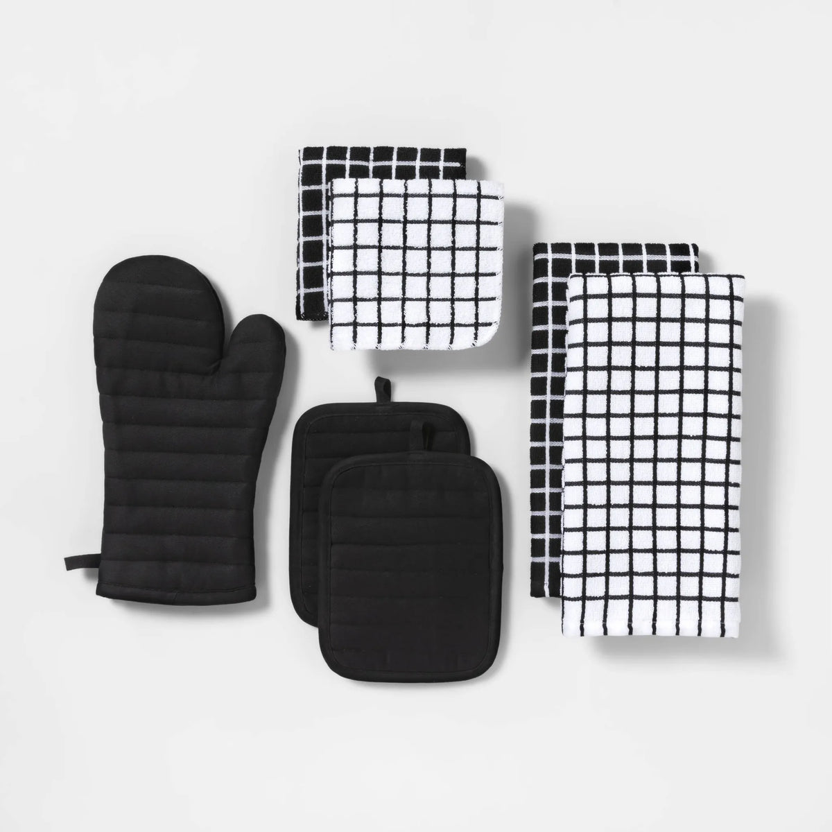 Room Essentials 7pc Cotton Kitchen Textile Set Black – REBEL