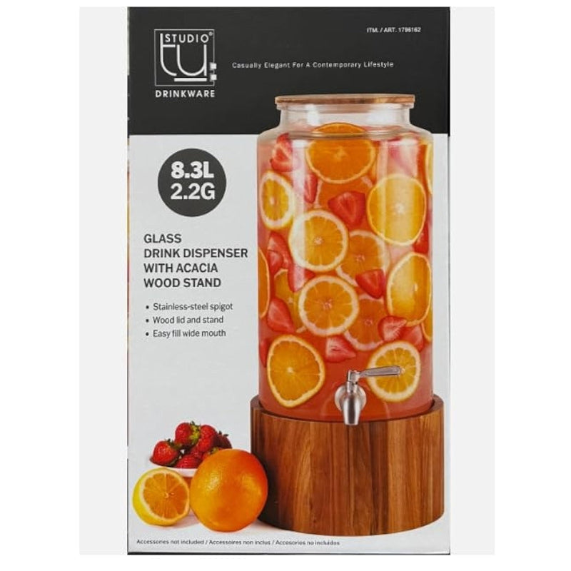 Studio Tu Glass Drink Dispenser with Acacia Wood Stand (See Descriptio ...
