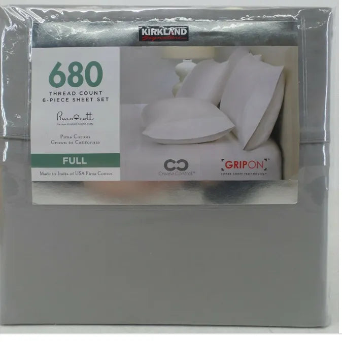 Kirkland Signature 100% Cotton 680 Thread Count Sheet Set - Gray - Full ...