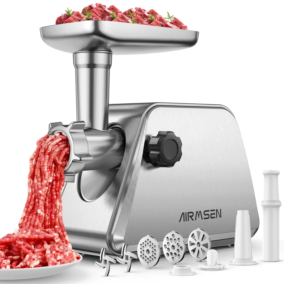 AIRMSEN Stainless Steel Electric Meat Grinder - 3 In 1 Mincer with ...
