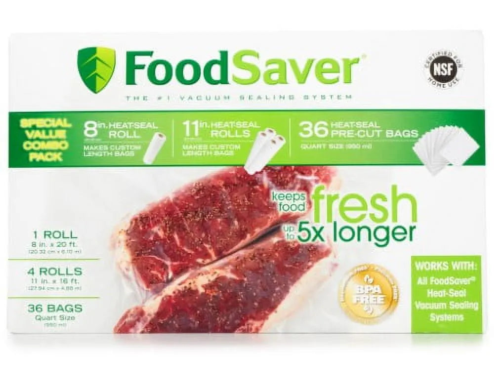 FoodSaver Vacuum Sealer Roll Combo Pack - 8" x 20" (1 Roll) & 11" x 16 ...