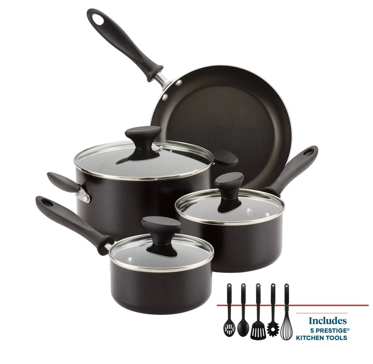 Reliance 12pc Nonstick Aluminum Cookware Set with Prestige Tools - Bla ...
