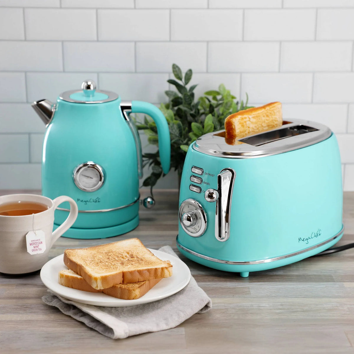 Megachef 1.7 Liter Electric Tea Kettle & 2 Slice Toaster Combo in ...