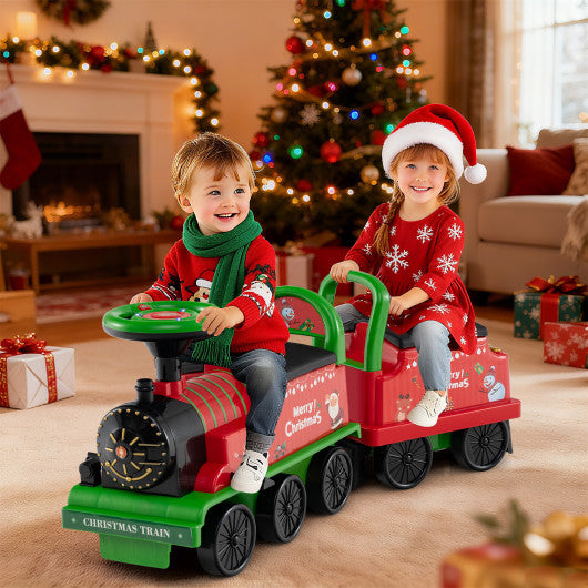 6V Ride on Train 2-Seater With Carriage and Flashing LED Lights-Green ...