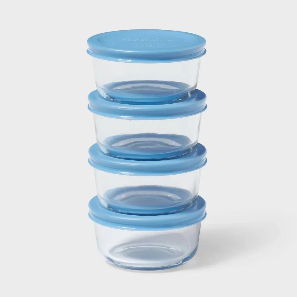 Room Essentials 8-Piece Round Glass Food Storage Container Set - Blue ...