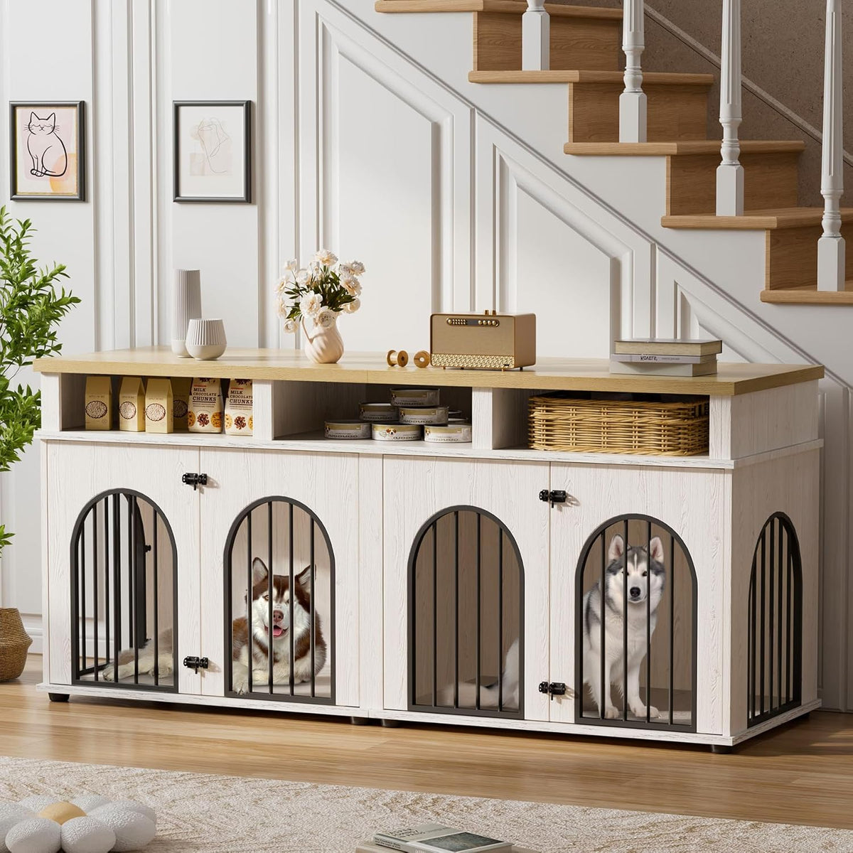 Tucker Murphy Pet™ 71" Double Dog Crate Furniture w/ 3 Storage Shelves ...