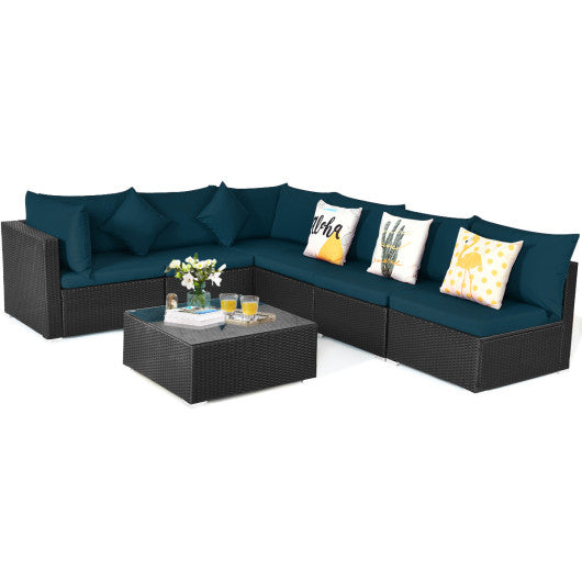 7 Pieces Sectional Wicker Furniture Sofa Set With Tempered Glass Top-P ...