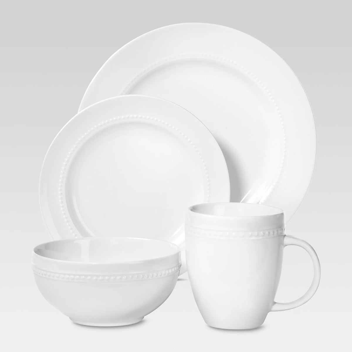 16pc Porcelain Beaded Rim Dinnerware Set White - Threshold (See Descri ...