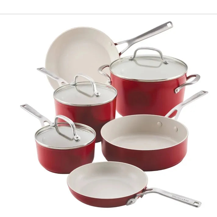9pc Ceramic Forged Aluminum Nonstick Cookware Set - Empire Red – REBEL