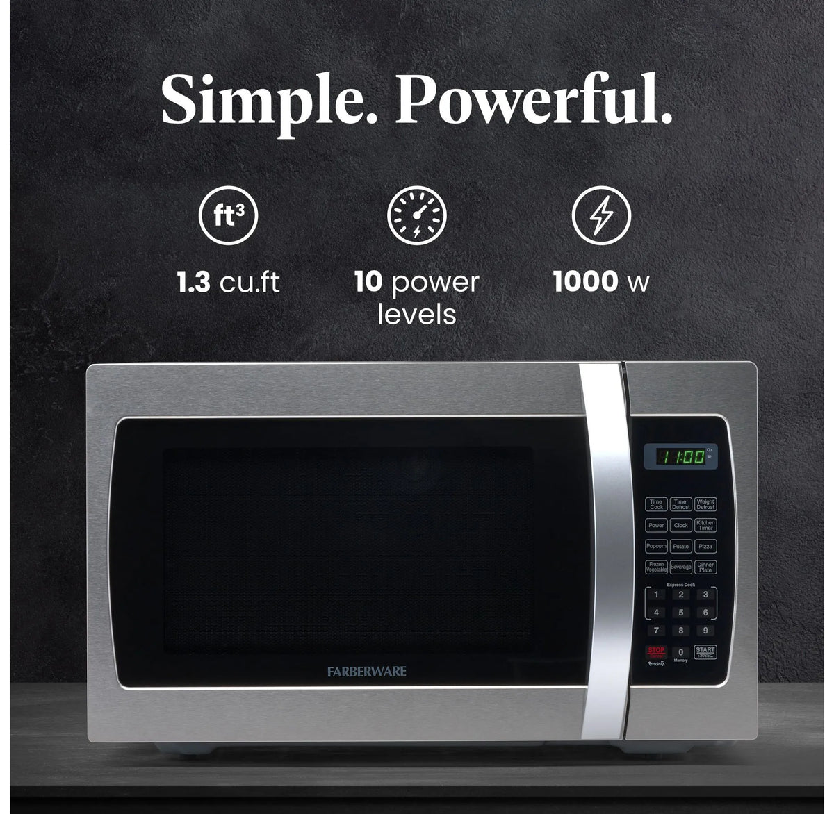 Farberware Professional 1.3 Cu. Ft. 1000-Watt Microwave Oven, Stainless ...