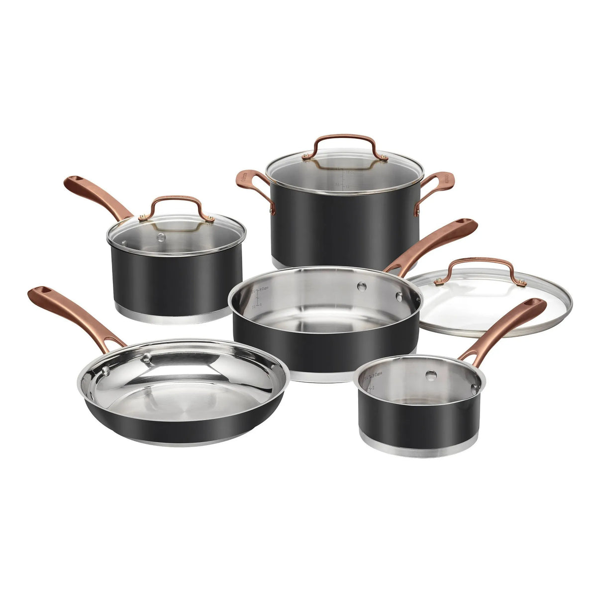 8pc Classic Matte Stainless Steel Cookware Set Black Blush Bronze Hand ...