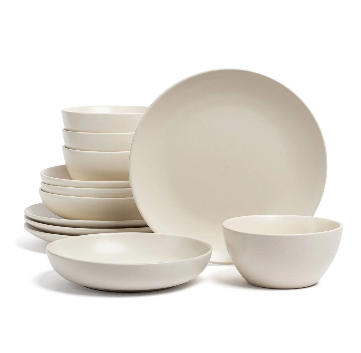 12pc Coupe Hand-Finished Stoneware Dinnerware Set Semi-Matte Ivory – REBEL