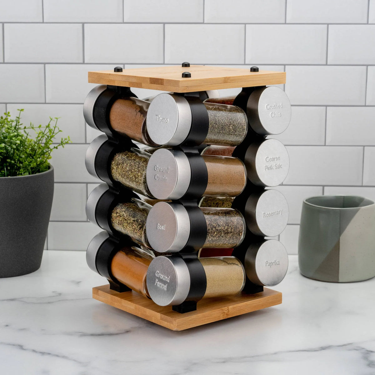 Cole & Mason Bamboo Spice Rack - 16 Jar Set with Essential Seasonings ...