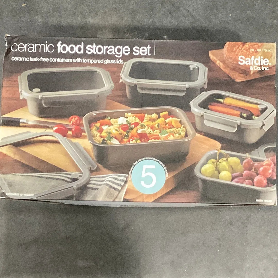 Ceramic food storage set 10 pc taupe -ceramic leak free containers wit ...