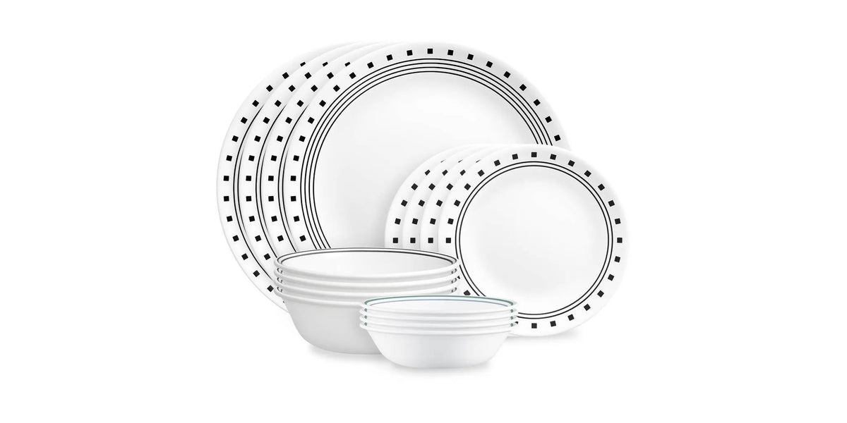 16pc Vitrelle City Block Dinnerware Set: Geometric Pattern, Service fo ...