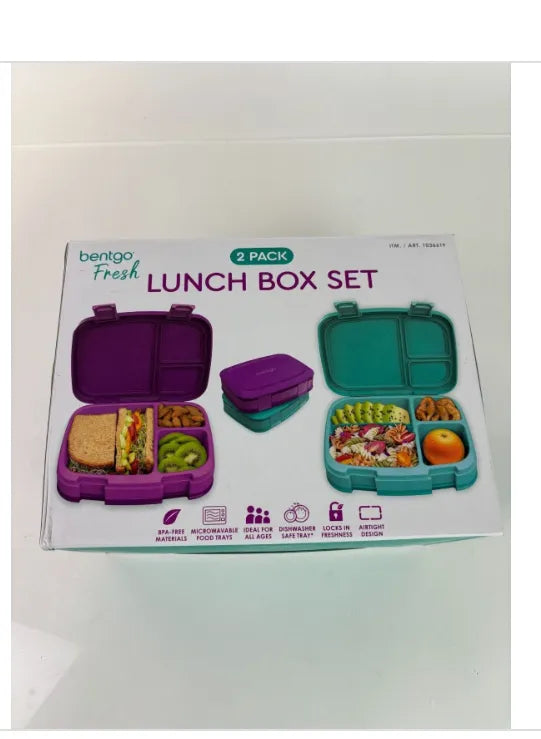 Bentgo Fresh 2 Pack Lunch Box Set Purple Green Leak Proof BPA Free Open ...