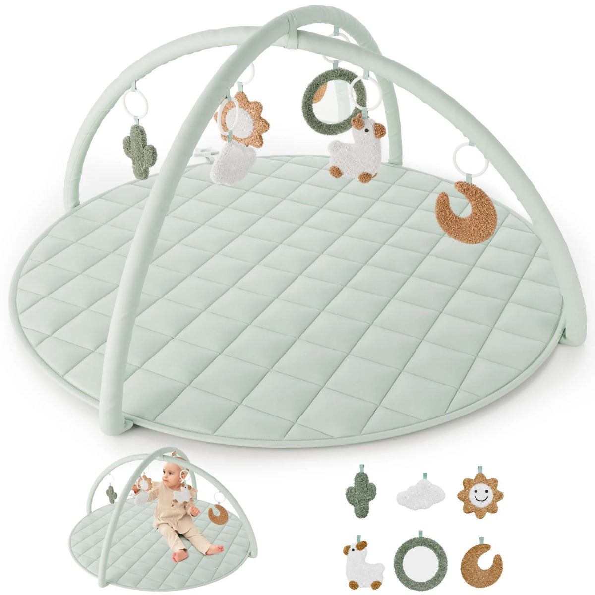 Zicoto Baby Play Gym & Tummy Time Mat - Soft Cotton Mat with 6 Toys for ...