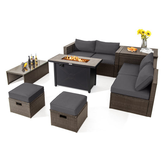 9 Pieces Outdoor Patio Furniture Set With 42 Inch Propane Fire Pit Tab ...
