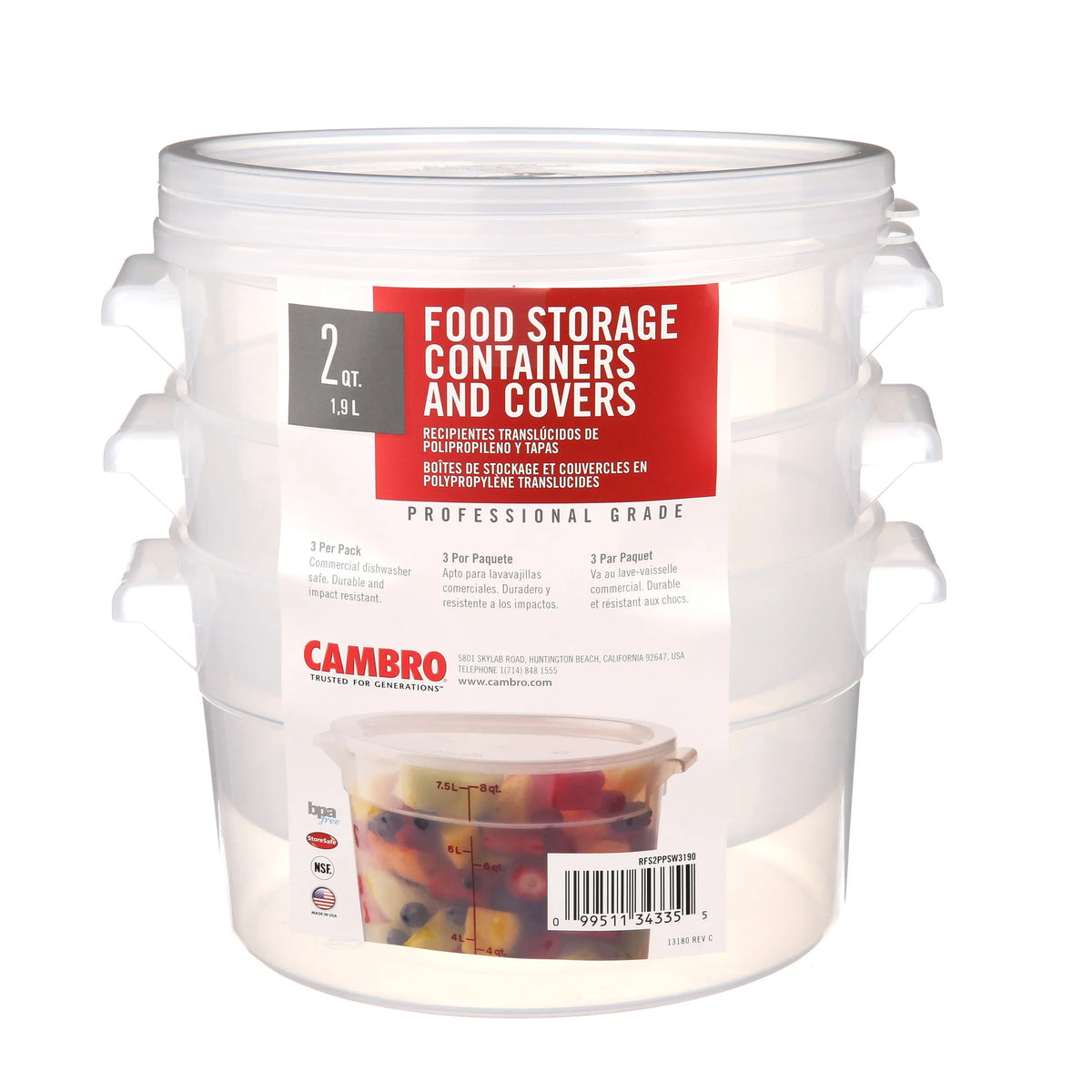 Cambro Food Storage Containers with Covers - 2 Quart, 3 Pack – REBEL