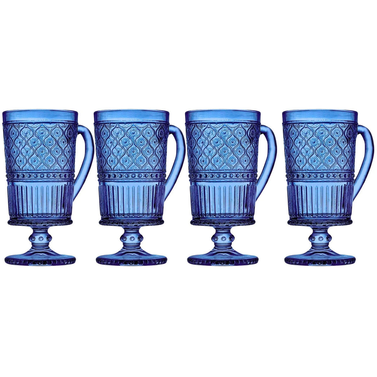 Set of 4 Claro Footed Coffee Mugs - Blue Crystal Drinkware, 12 oz Capa ...