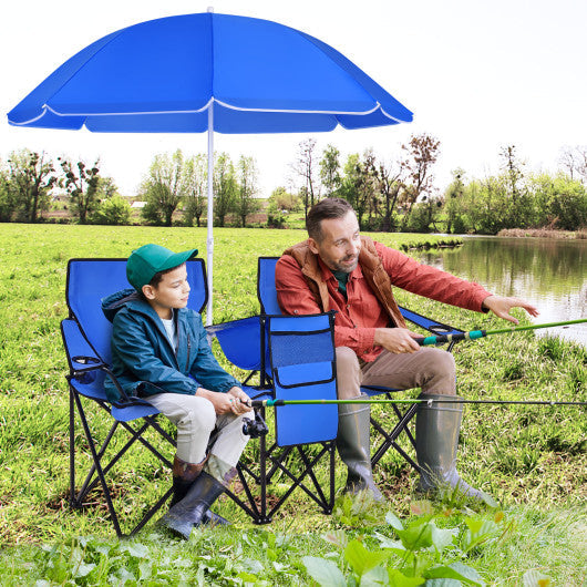 COSTWAY Portable Folding Picnic Double Chair With Umbrella-Blue – REBEL