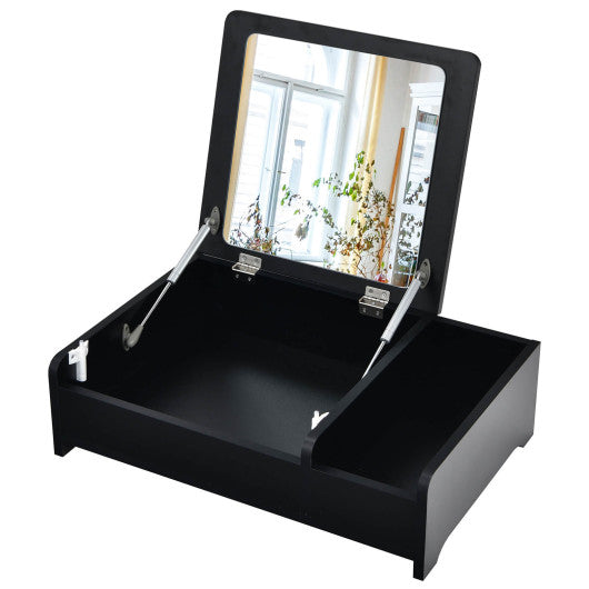 COSTWAY Compact Bay Window Makeup Dressing Table With Flip-Top Mirror ...