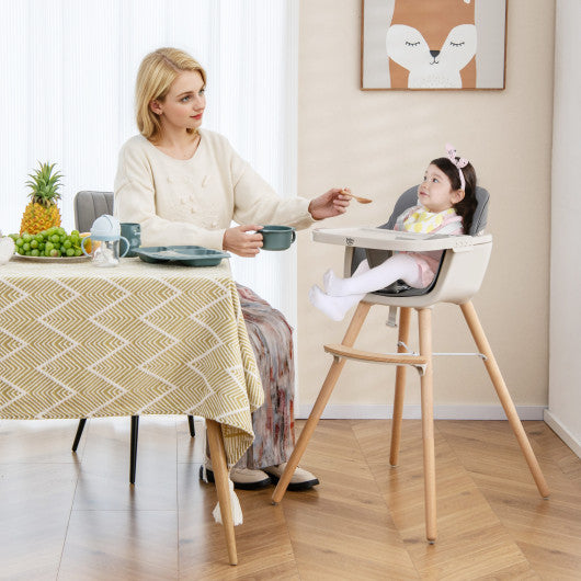 COSTWAY 3-in-1 Convertible Wooden High Chair With Cushion-Light Gray ...