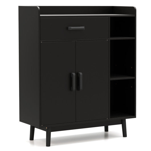 Floor Storage Cabinet Free Standing Cupboard Chest With 1 Drawer-Black ...