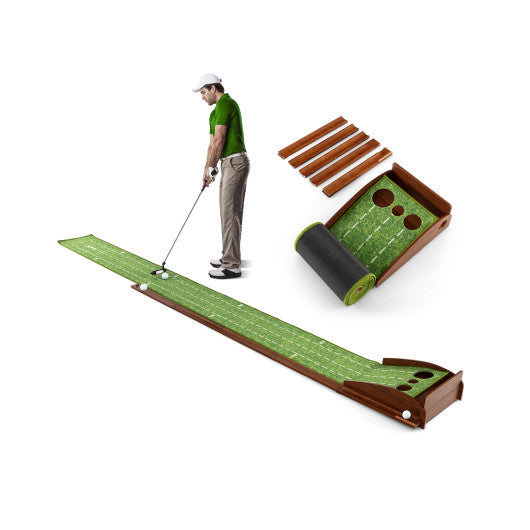 COSTWAY Golf Putting Mat Practice Training Aid With Auto Ball Return ...