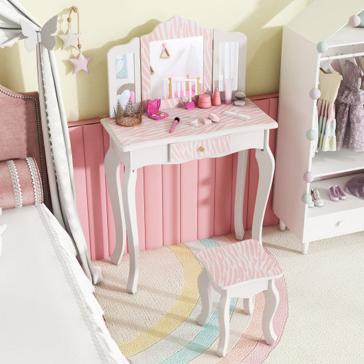 Kids Vanity Set With Drawer and 3 Makeup Accessories-Pink – REBEL